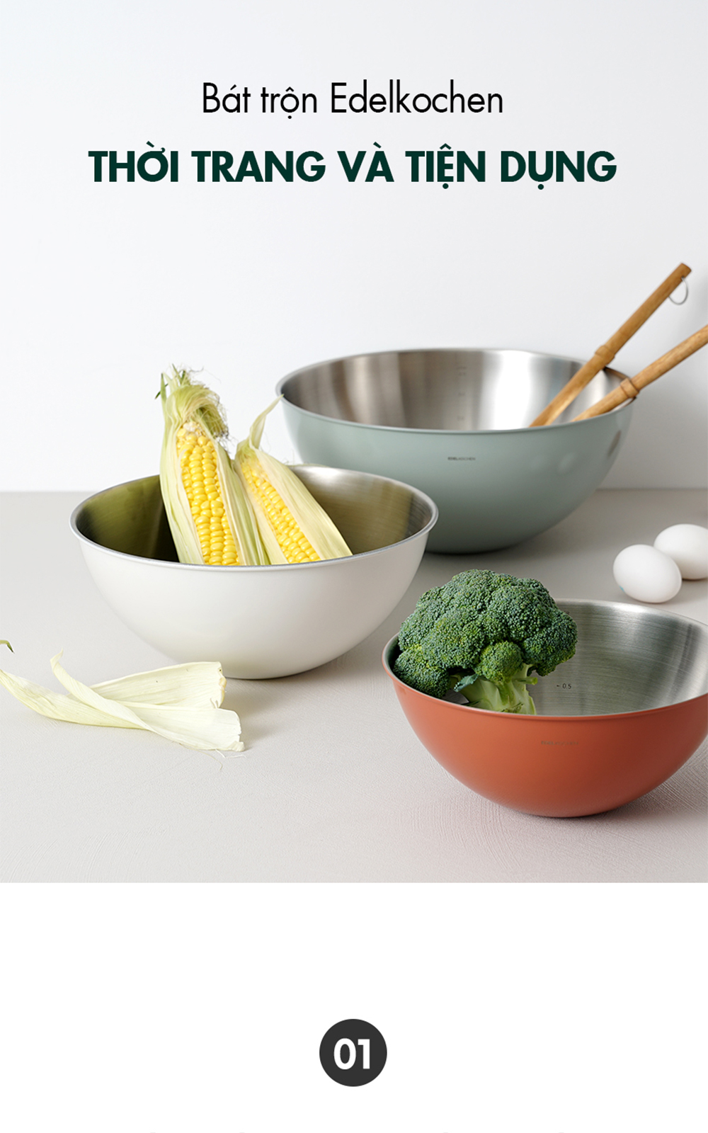 Bát trộn thực phẩm inox 304 Edelkochen Mixing Bowl - Màu Eco Red ...