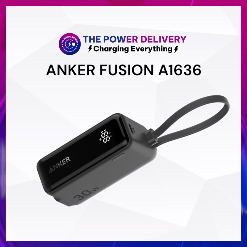 Bộ sạc nhanh Anker Fusion A1636 5000mah, công suất 30W PD, 22.5W cáp Type C tích hợp, màn hình ...