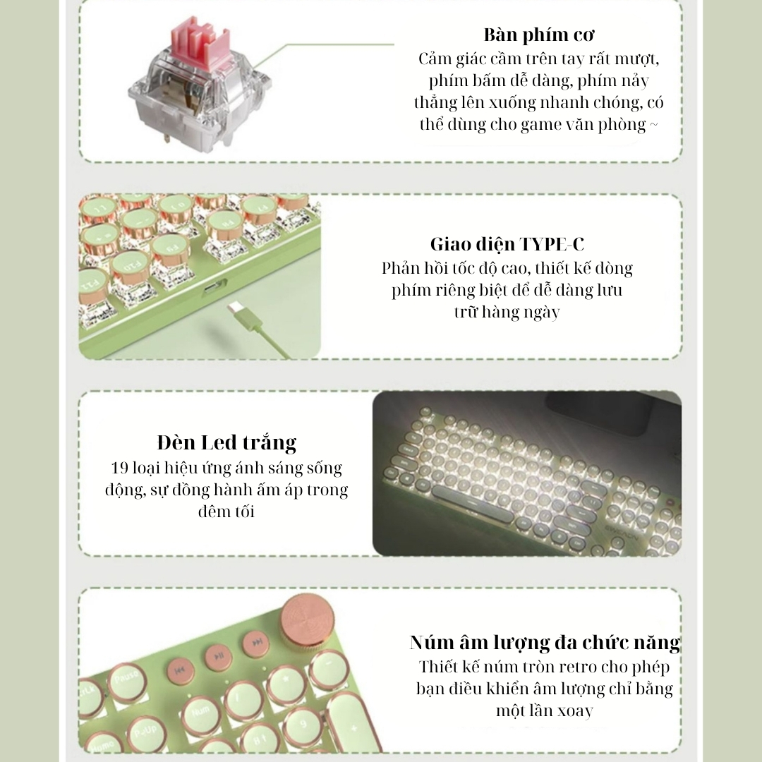Bàn Phím Cơ Bluetooth Không Dây JINGHUA Eweadn V20, LED RGB Cao Cấp, 104 Phím Cơ Hiện Đại, 5 Mức ...