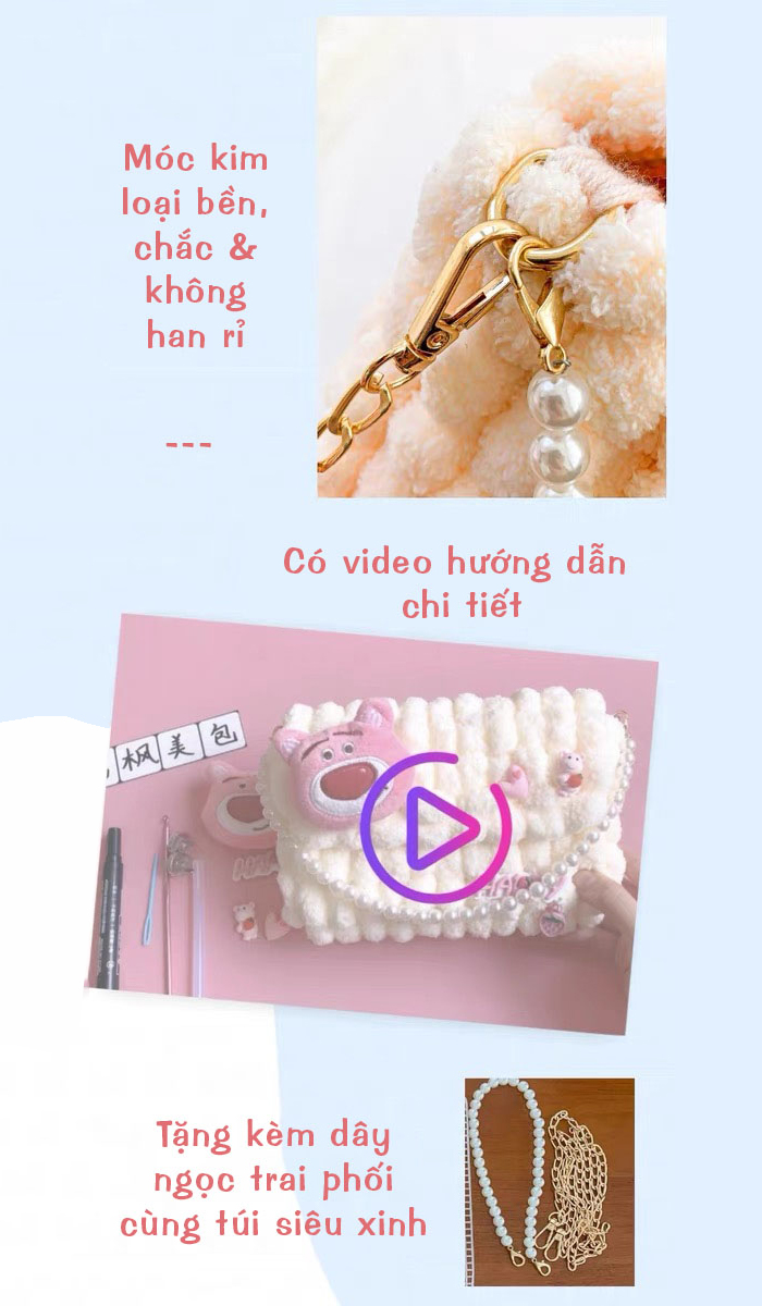 Túi tự đan EBI HANDMADE bằng len bông bi mềm mịn form nhỏ mix charm Hải ...
