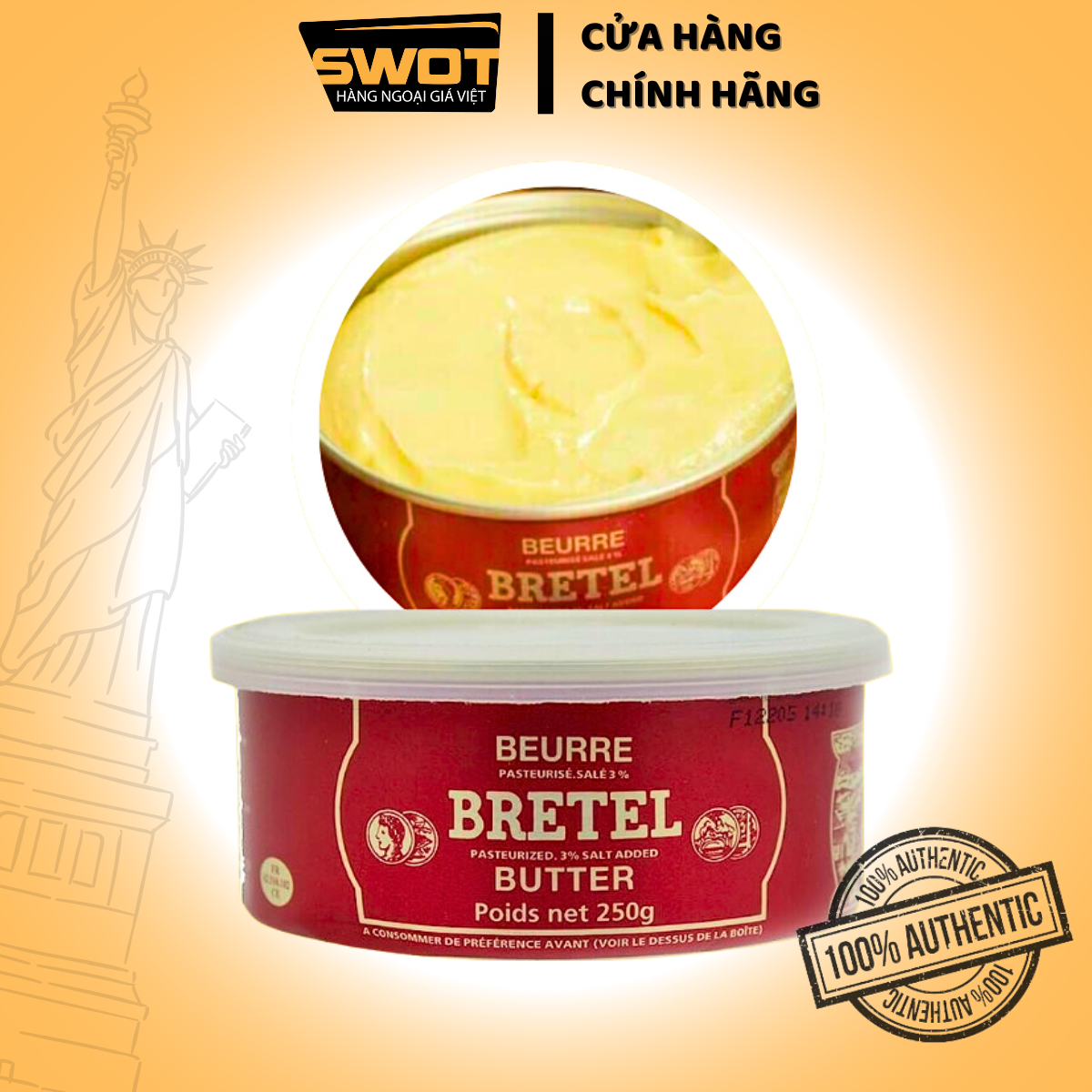 Bơ mặn Butter Beurre Bretel Pháp 250g, Bơ Pháp cao cấp, hương vị đặc ...