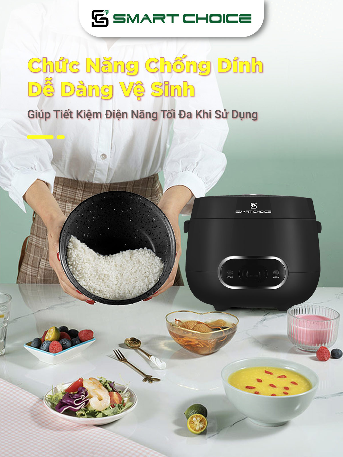 Nồi Cơm Điện Mini 1.2L SMARTCHOICE SCG-RC3001 Nồi Cơm Mini Lòng Phủ ...
