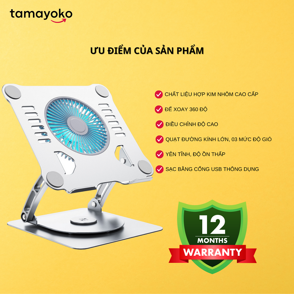 Giá Đỡ Máy Tính Laptop Tamayoko Hợp Kim Nhôm Cao Cấp Xoay 360 Độ Có Quạt Tản Nhiệt Model FS088 ...
