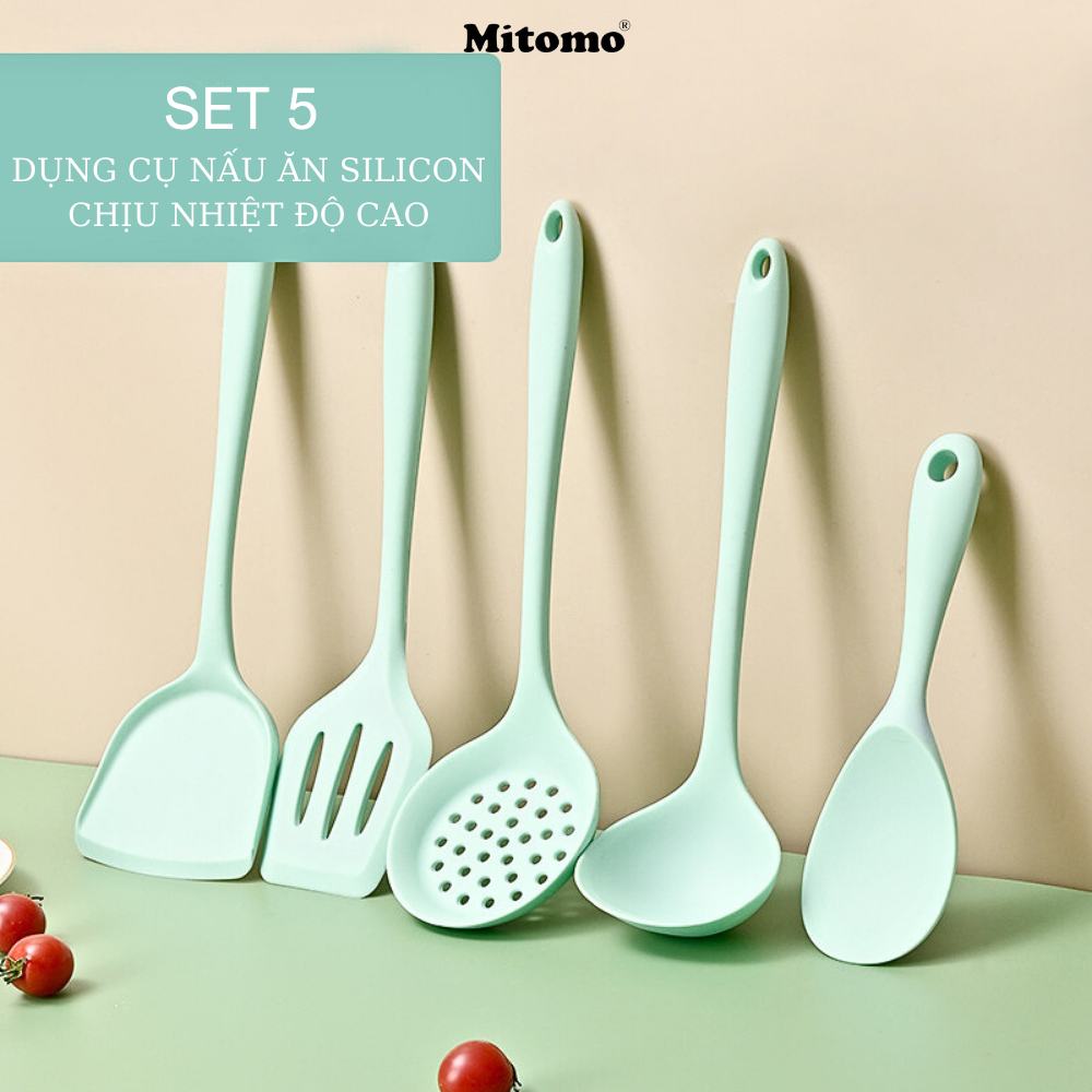 Bộ dụng cụ nấu ăn nhà bếp, làm bánh 7 món bằng silicone chịu nhiệt cao, chống dính Mitomo - Hàng ...