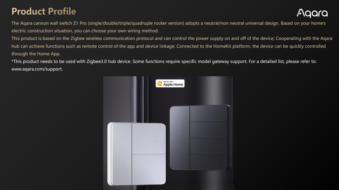 Công tắc thông minh Aqara Wall Switch Z1 Pro ZNQBKGLM bản quốc tế, Zigbee 3.0, tương thích ...