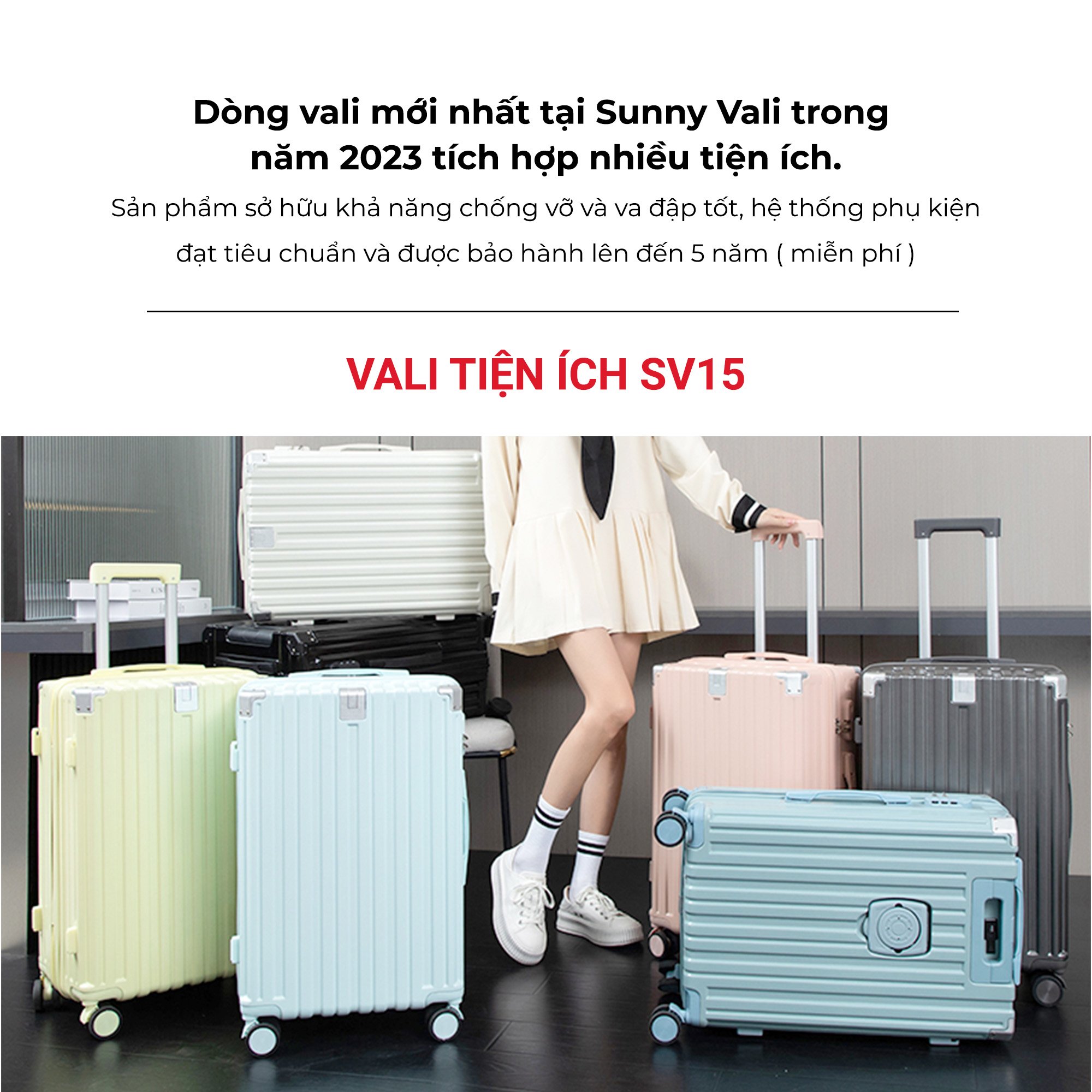 Vali SUNNY SV15 - Vali du lịch, vali khóa kéo thời trang nhựa PC + ABS ...
