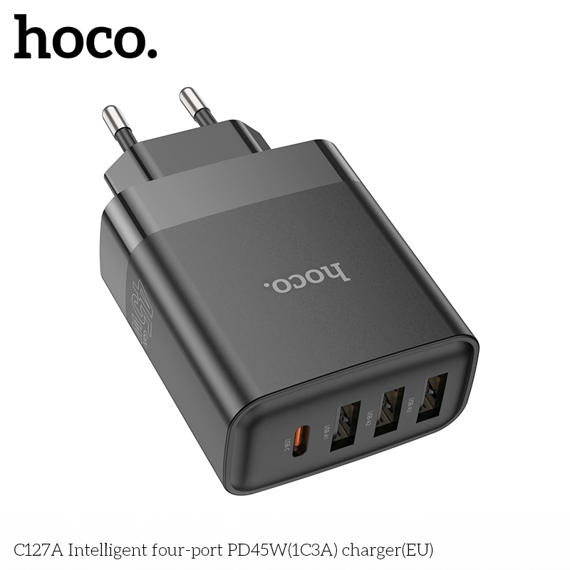 Củ sạc nhanh 45W Hoco C127A có 4 cổng 3 USB + 1 TypeC PD45W + QC3.0 ...