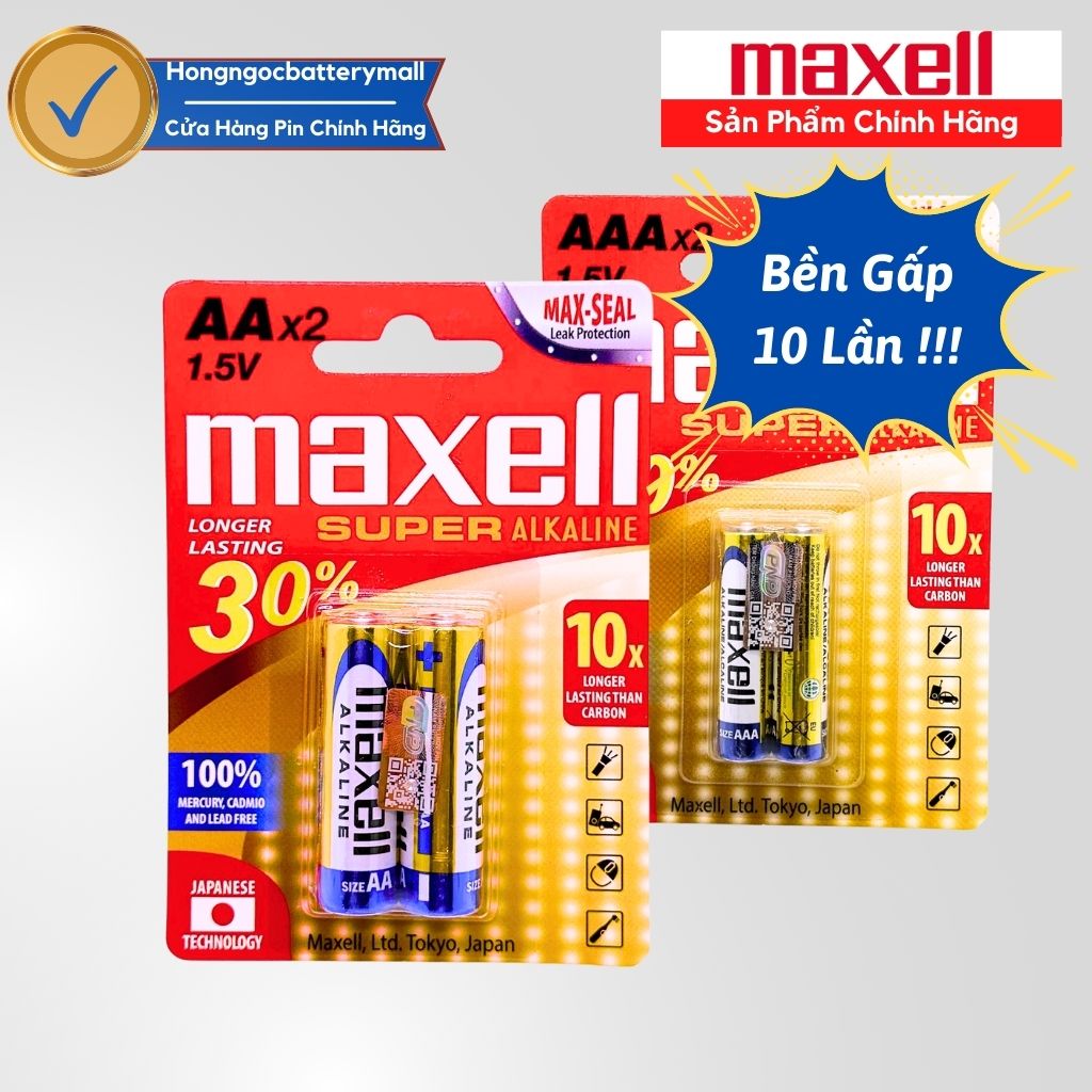 Vỉ 2 Viên Pin AA / Pin AAA Maxell Super Alkaline 1,5V Siêu Bền - Hàng ...