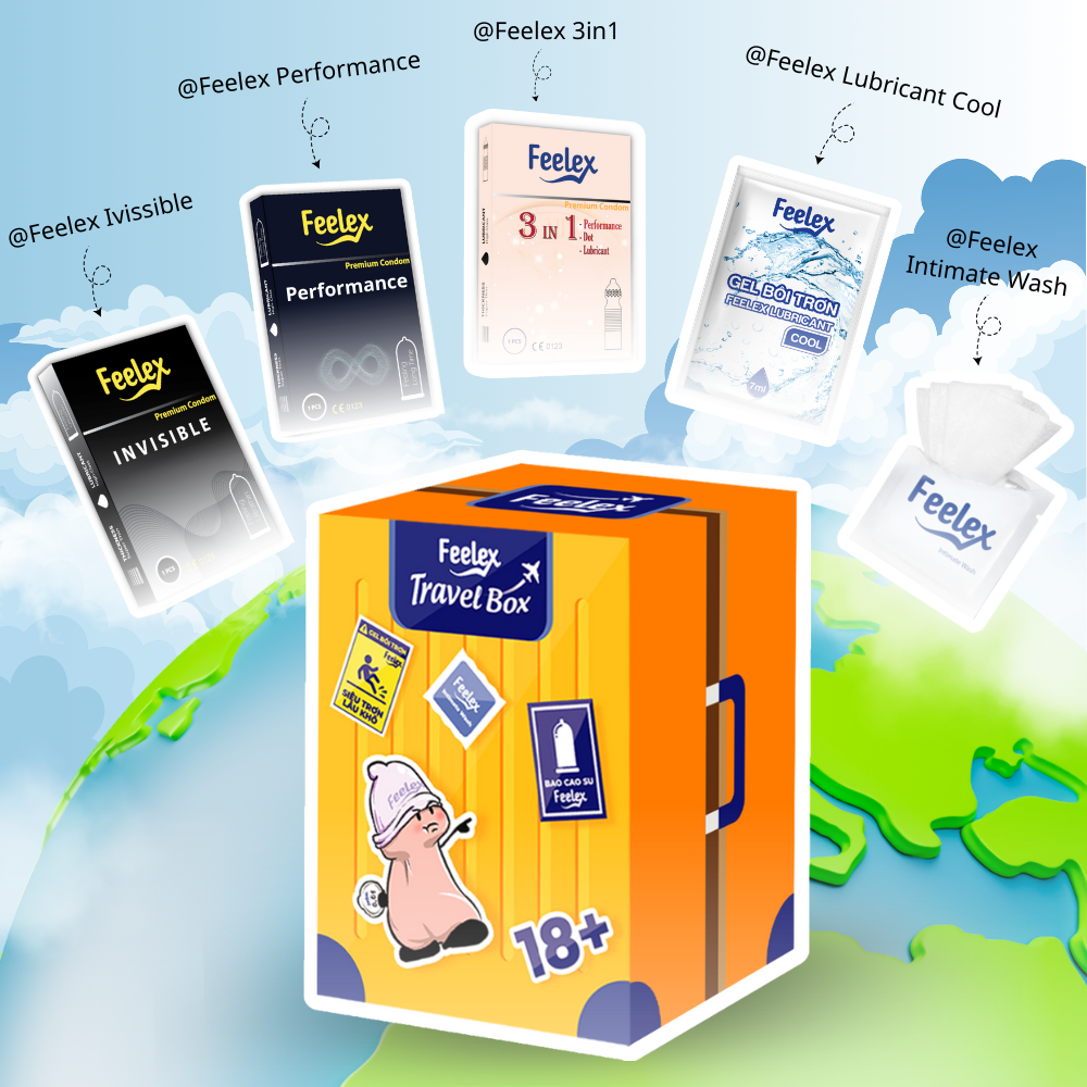 Combo bao cao su, gel bôi trơn Feelex Travel Box, đầy đủ và tiện dụng ...