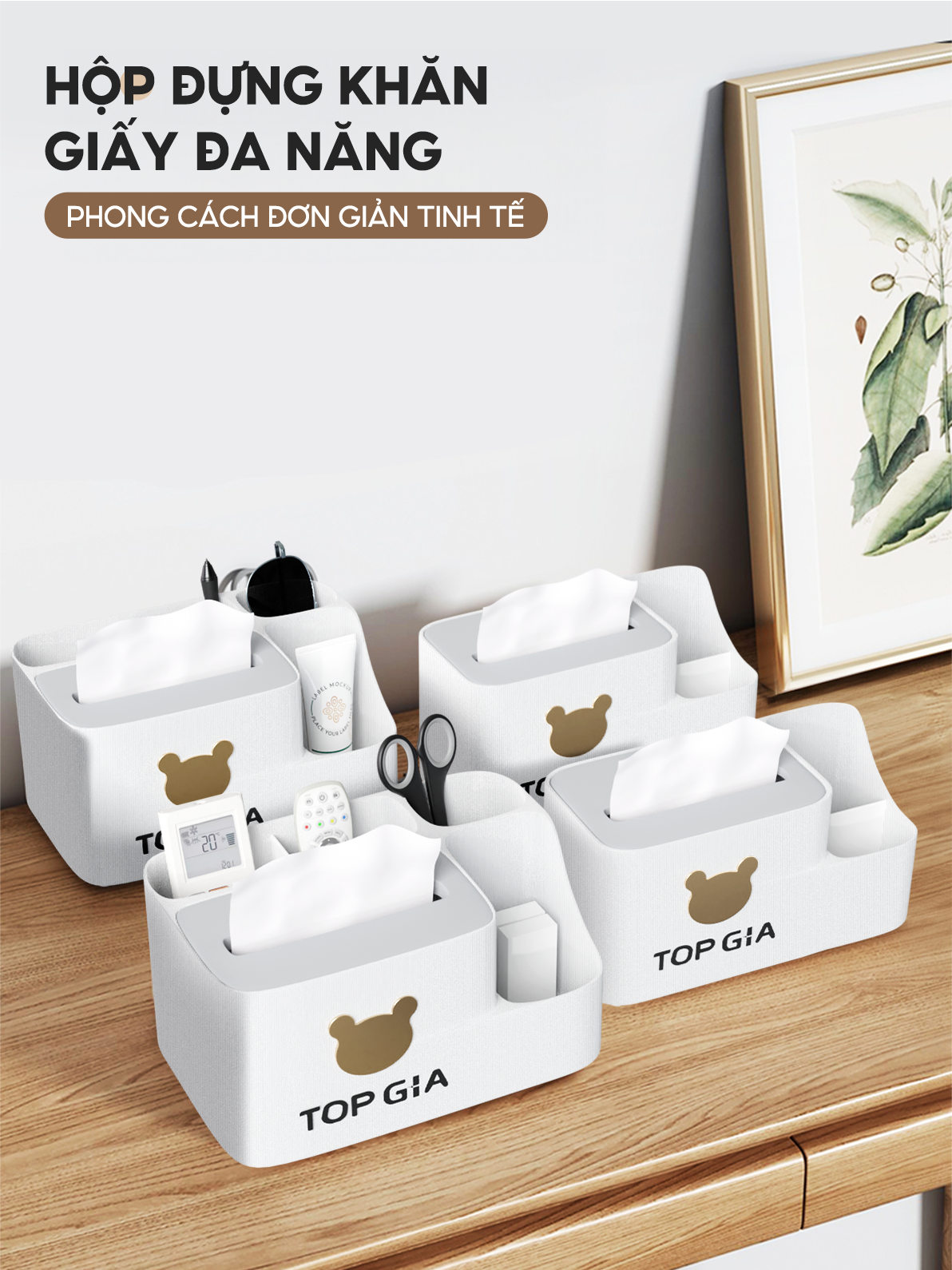 Hộp đựng giấy ăn TopGia cao cấp để bàn có ngăn đa năng tiện lợi ...