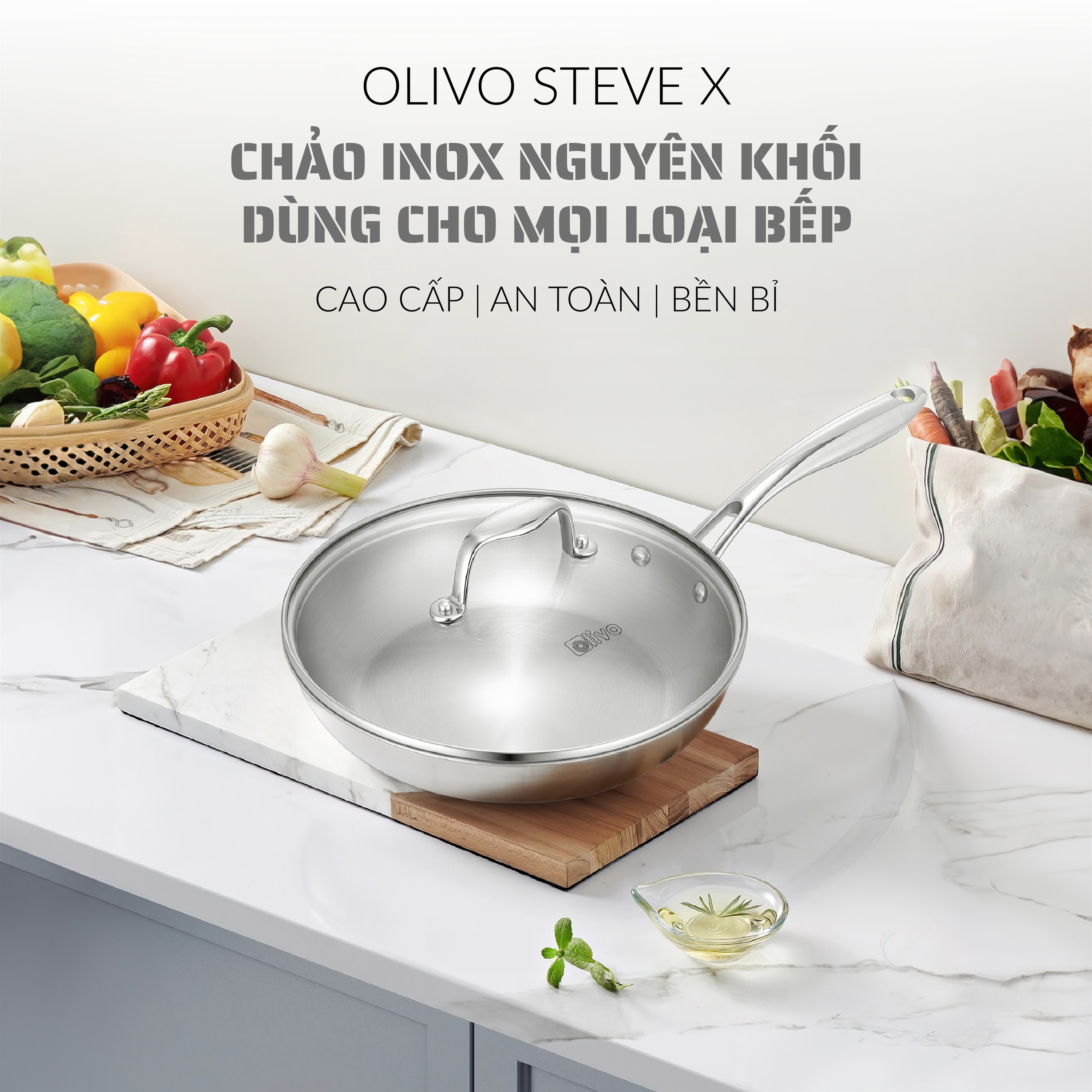 Chảo inox OLIVO STEVE X 24cm– Chống Dính Tự Nhiên - Đáy 4 Lớp – Nấu ...