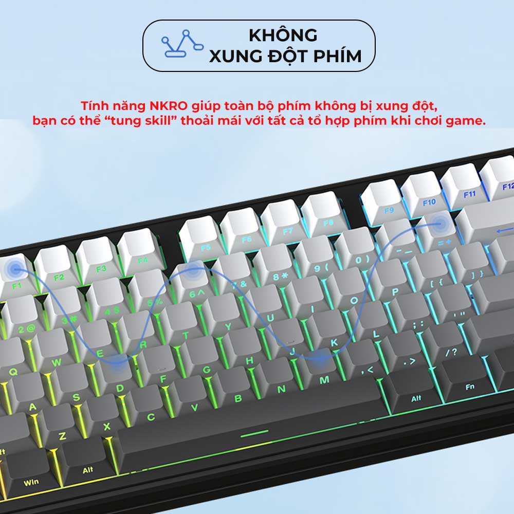 Bàn Phím Cơ Gaming Không Dây 3 mode Led RGB Hotswap lót foam đầy đủ ...