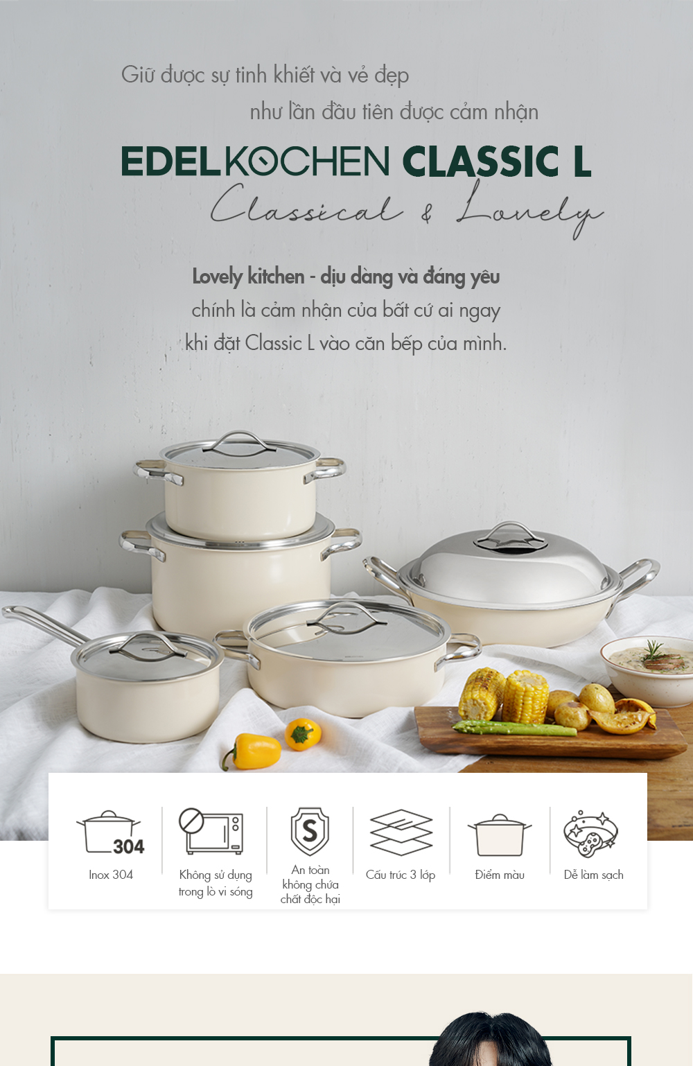 Bộ nồi inox Edelkochen Classic L Collection - Màu Satin (Nồi 20cm/ Nồi 24cm/ Nồi hấp 28cm ...