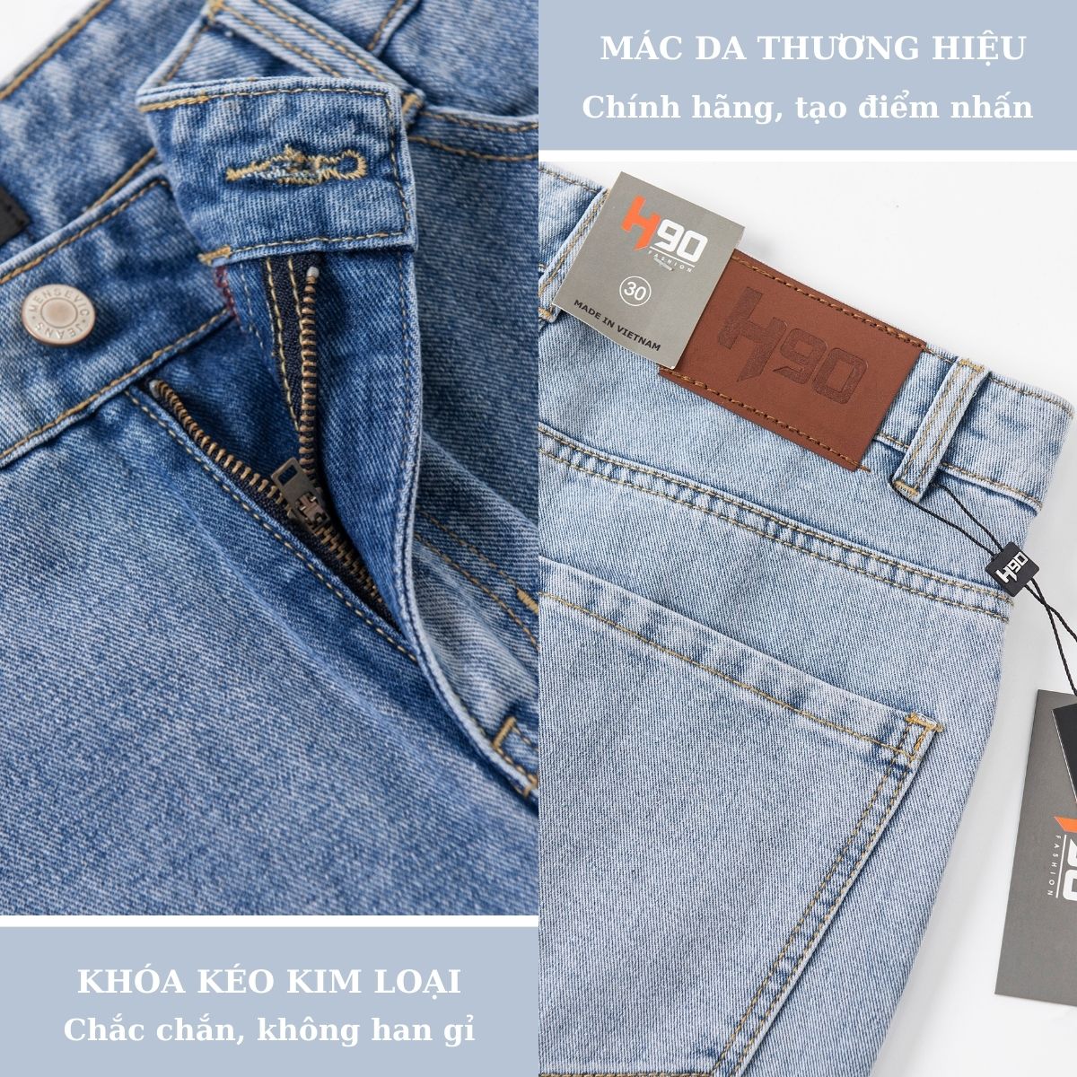 Quần Jean Nam H90 Dáng Suông Ống Đứng Unisex Chất Bò Không Co Giãn Cao ...