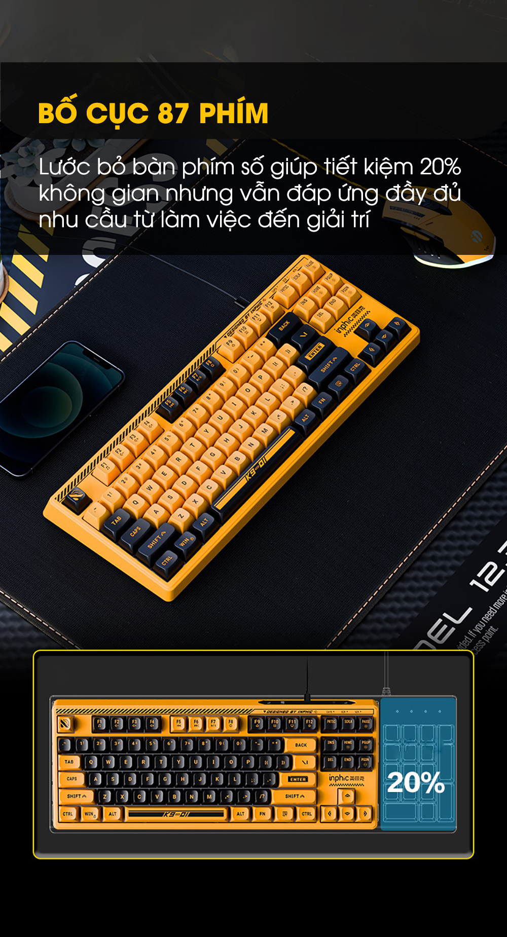 Bàn phím máy tính giả cơ SIDOTECH K901 gaming 87 key có dây silent ...