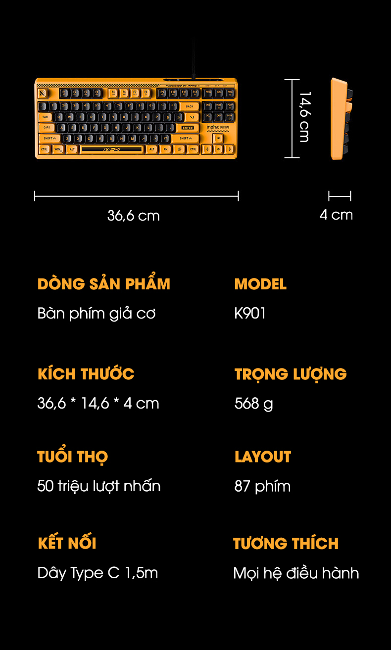 Bàn phím máy tính giả cơ SIDOTECH K901 gaming 87 key có dây silent ...