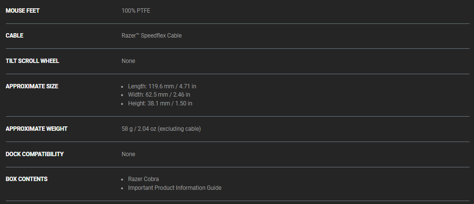 Chuột Gaming Razer Cobra | Dây Cáp Speedflex | 8500 DPI | Switch Gen-3 ...