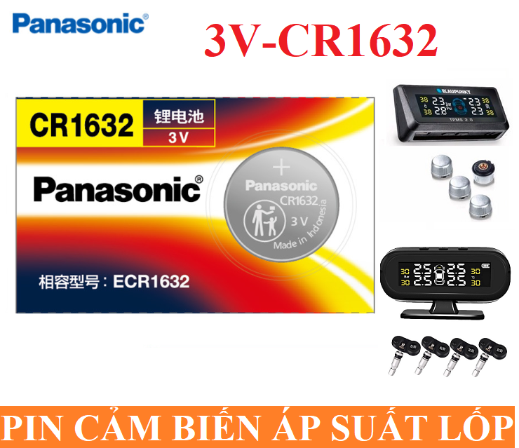 Vỉ 5 pin lithium 3V CR1632 Panasonic dùng cho cảm biến áp suất lốp ...