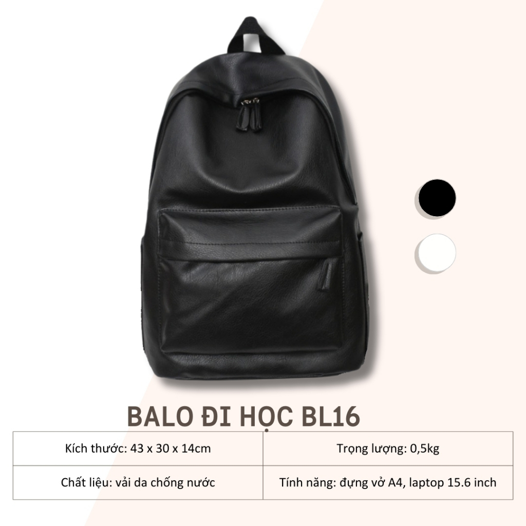 Balo học sinh da trơn đơn giản GENBAG cặp da nam nữ có ngăn chống sốc ...