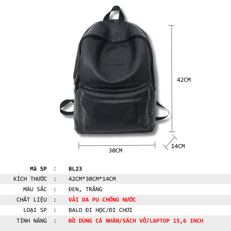 Balo da nữ đi học GENBAG balo da pu nam nữ ulzzang chống thấm nước basic trơn đựng laptop 15,6 ...