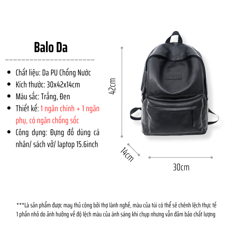 Balo đi học ulzzang nam nữ balo da pu trơn thời trang chống nước cá tính đựng vừa laptop 15 6 ...