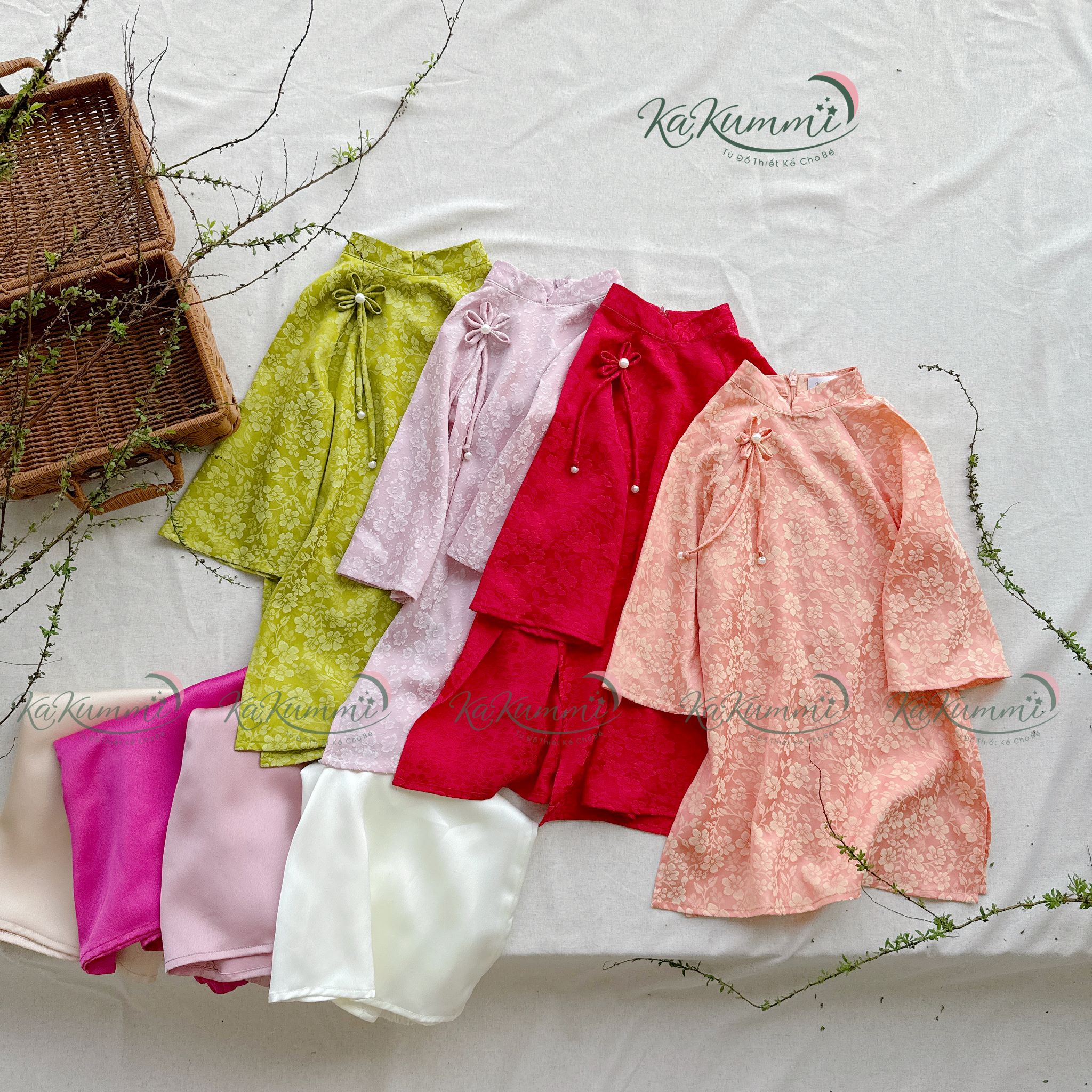 Áo dài bé gái Tết Ất Tỵ, Áo dài Thanh Liễu Tết 2025 (KM23-AD315) Kakummi | Shopee Việt Nam