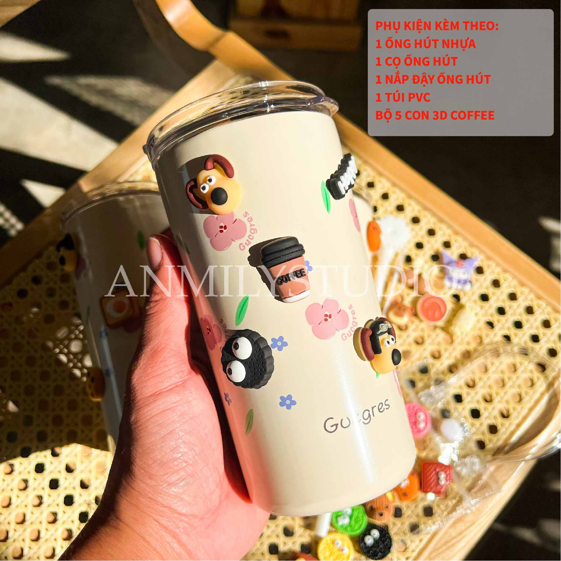 Ly giữ nhiệt GUCGRES 500ml hoa anh đào cute vật liệu sus316 an toàn có ...