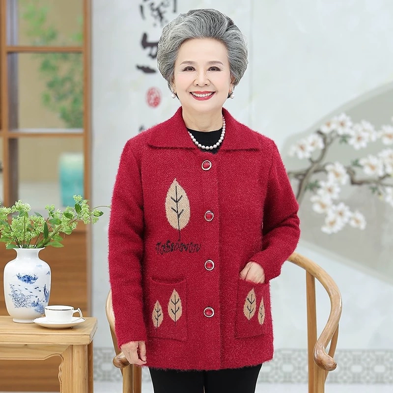 Áo khoác trung niên nữ AD1010, áo khoác len cổ bẻ cài cúc cho mẹ cho bà chất len mềm mịn hàng ...