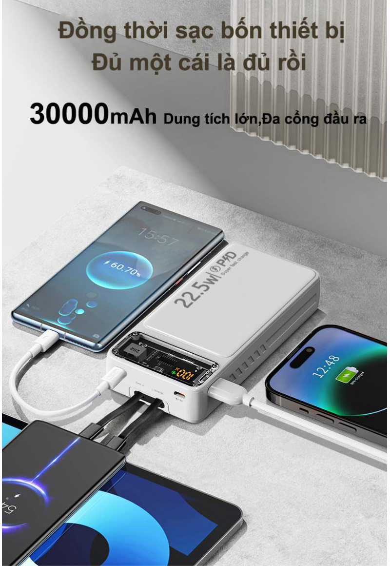 DOSEN PRO Sạc dự phòng Power bank PD22.5W 30000mah pin dự phòng màn hình Led tích hợp tích hợp 2 ...