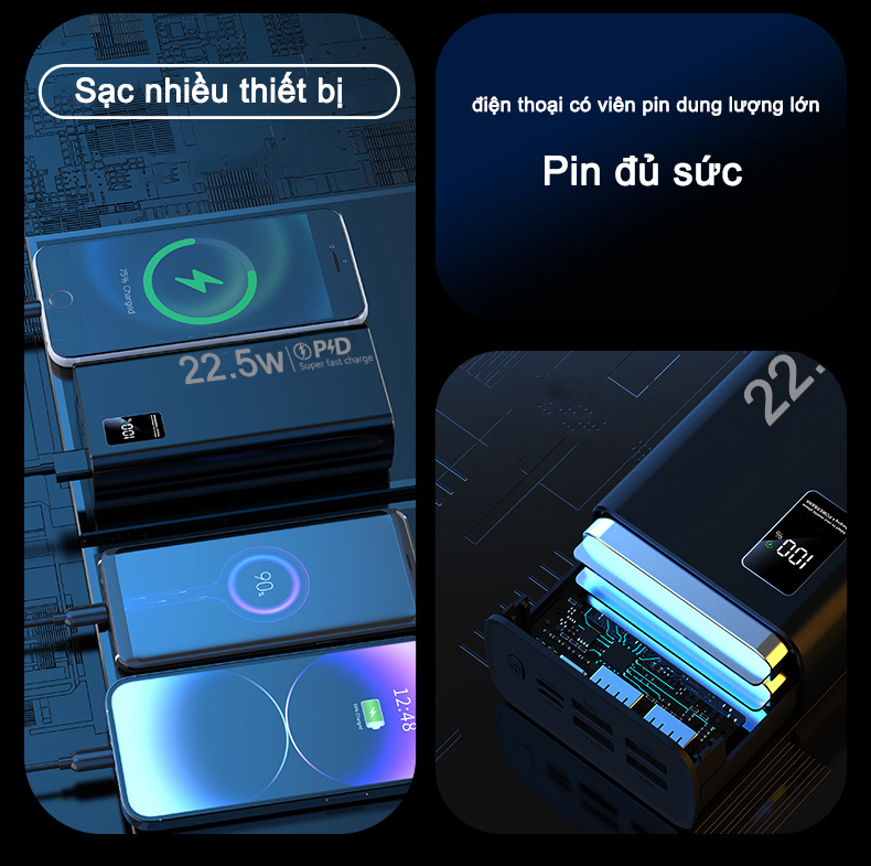 dosen pro sạc dự phòng pd22.5w 10000mah 30000mah 50000mAh pin dự phòng màn hình led tích hợp ...