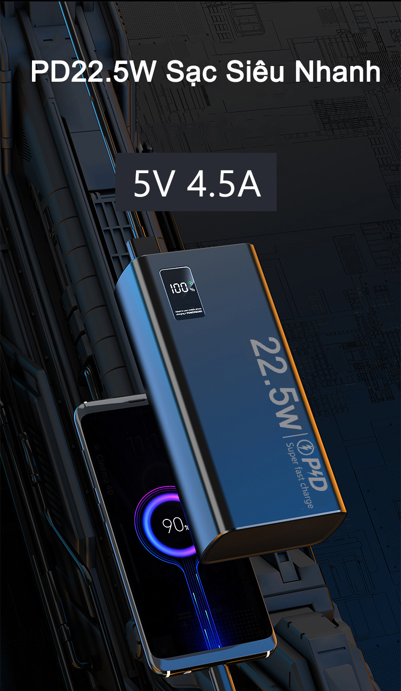 dosen pro sạc dự phòng pd22.5w 10000mah 30000mah 50000mAh pin dự phòng màn hình led tích hợp ...