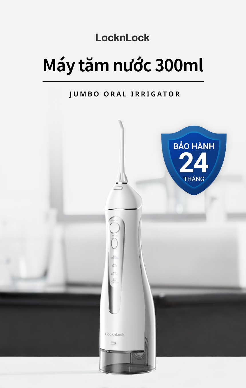 Máy tăm nước Lock&Lock Jumbo oral irrigator 300ml 3 loại đầu tăm 4 chế ...