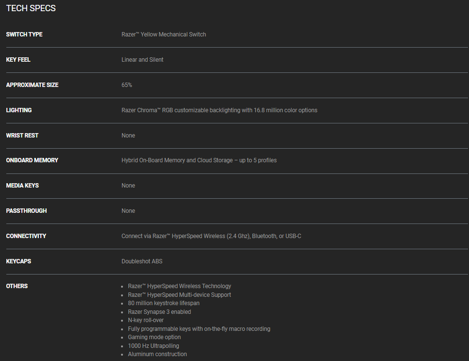 Bàn Phím Gaming Razer BlackWidow V3 Mini 68 Phím | 2.4GHz - Bluetooth - Cáp USB-C | N-key với ...