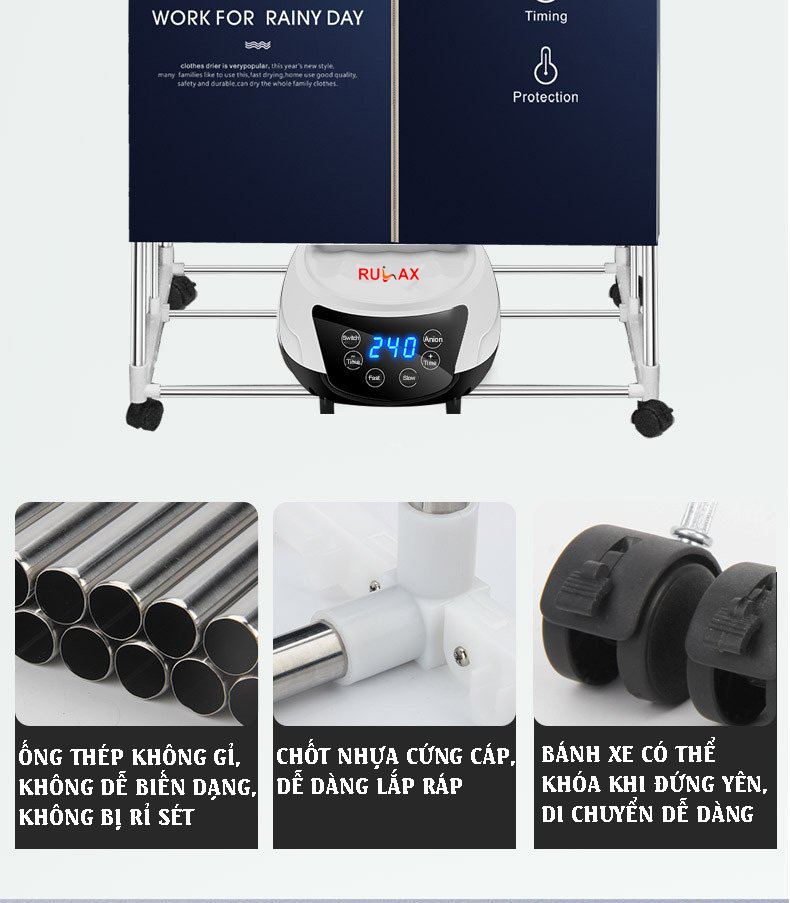 Tủ Sấy Quần Áo RULAX 3 Tầng, Sấy Được 30kg, Có Thể Gấp Gọn Đa Năng, Có ...