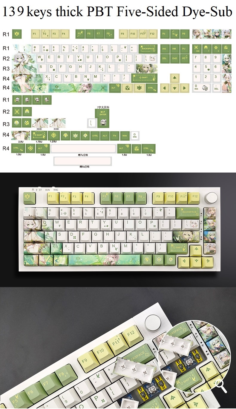 Keycap Genshin Impact Furina Focalors thick PBT xuyên led in dyesub 5 ...