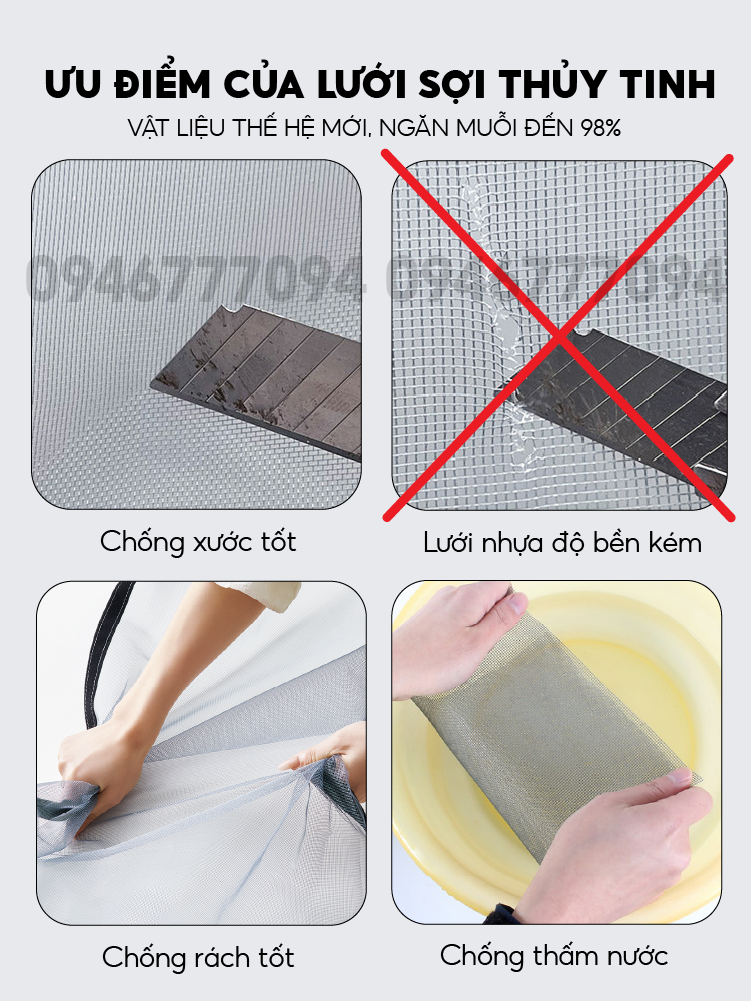 Lưới Chống Muỗi Và Côn Trùng Sợi Thuỷ Tinh Cho Cửa Sổ Rèm Lưới Chống Ruồi Dán Kiến Ba Khoang