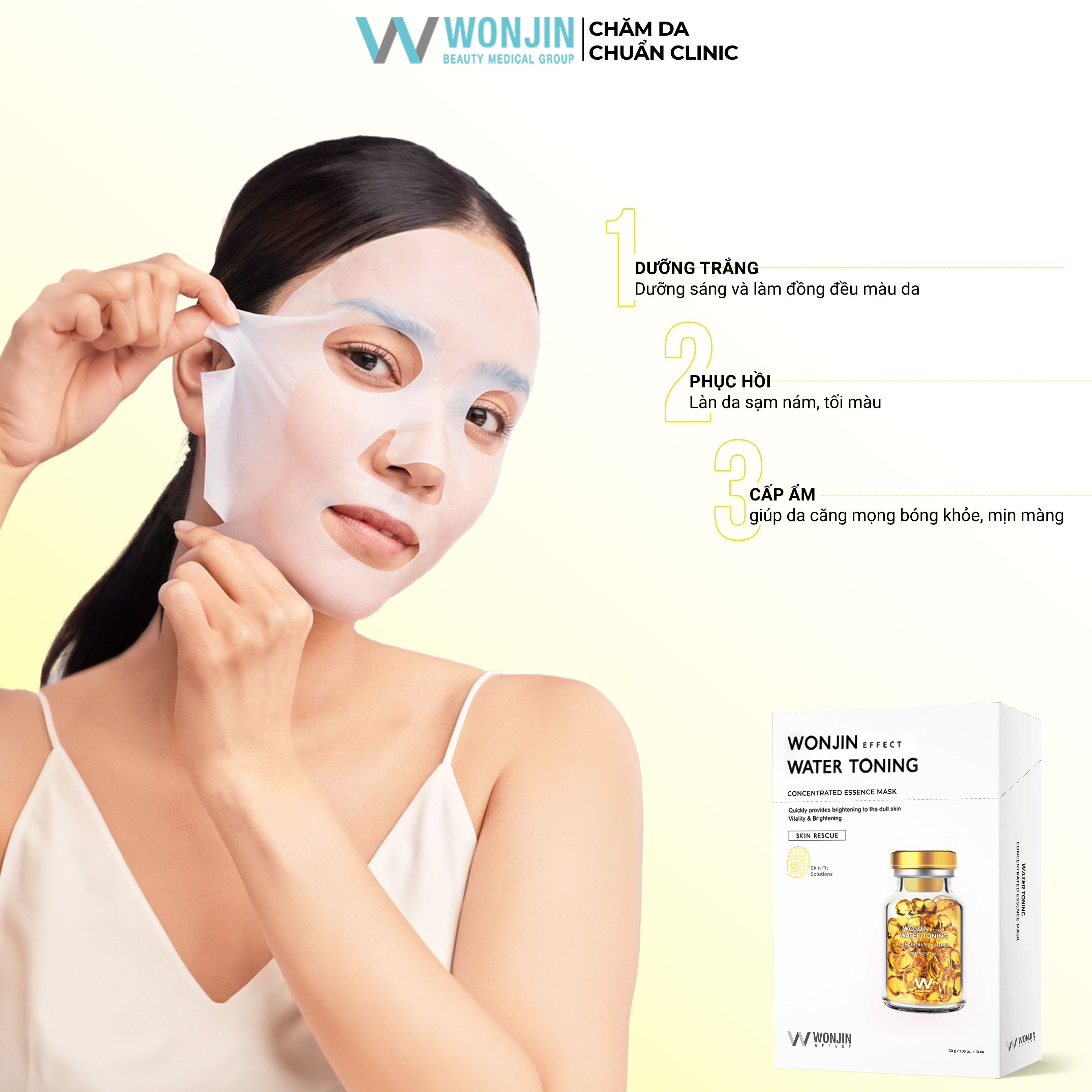[01.01-Tặng Kẹp Tóc WonJin] Combo 10 Mặt Nạ Dưỡng Trắng WonJin Effect Water Toning Mask 30g[B1 ...