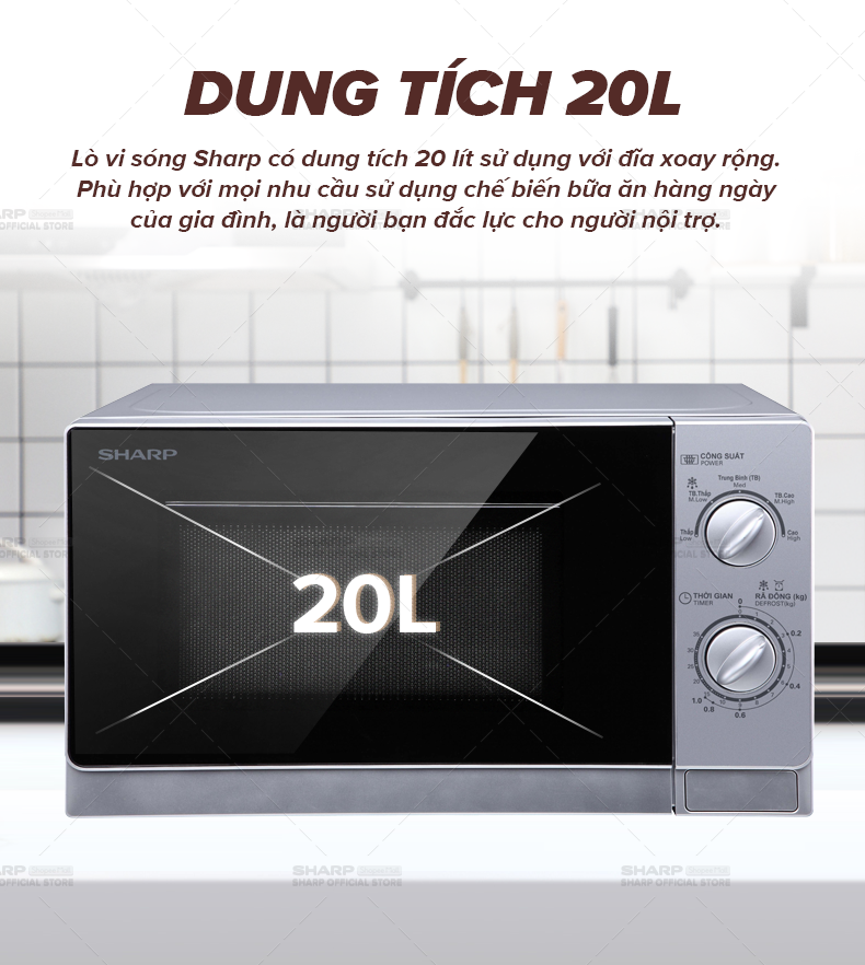 Lò Vi Sóng Cơ Sharp R-202VN-S/R-203VN-M/R-205VN-S [800W + 5 mức công suất + Hẹn giờ 35p - Bảo ...
