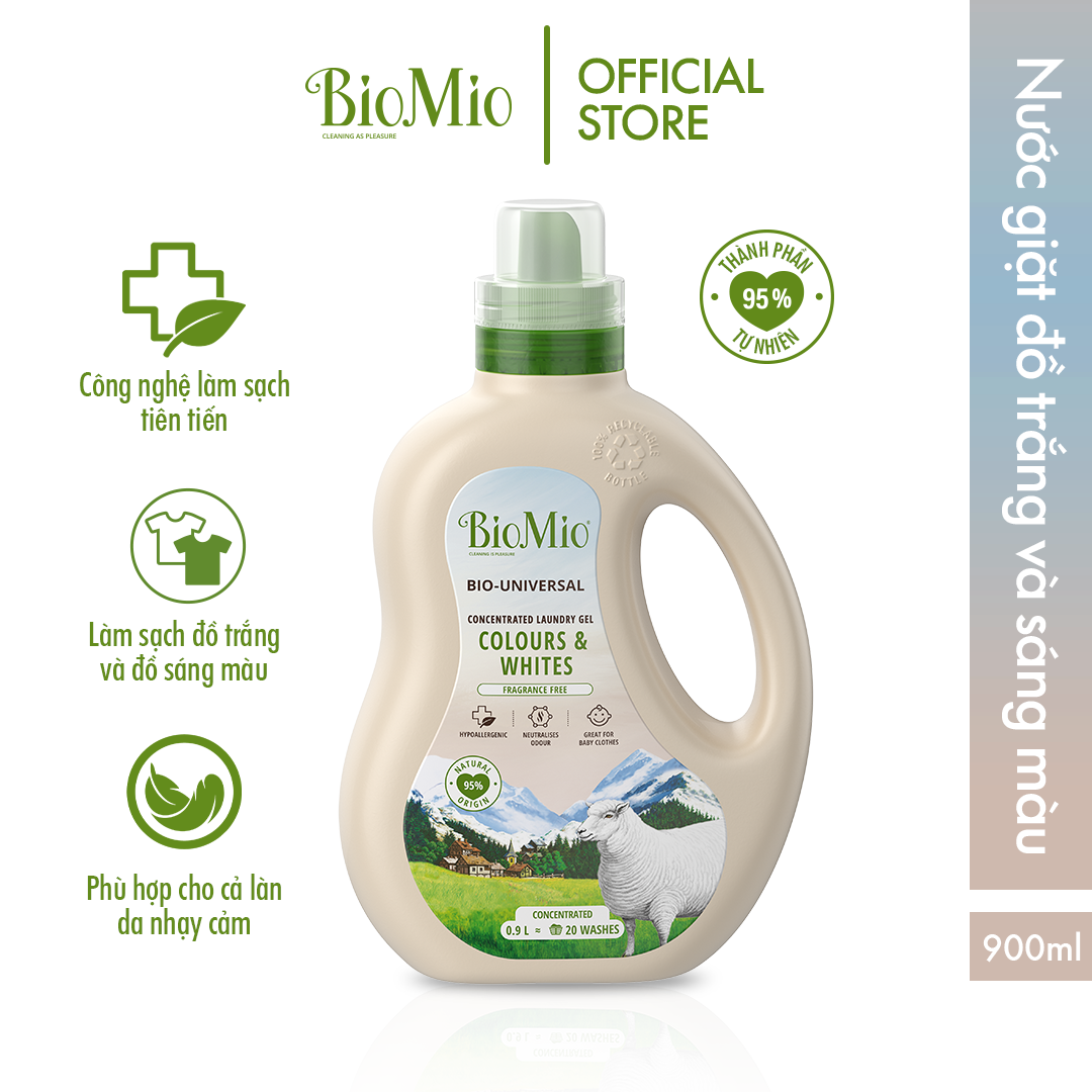 Nước giặt xả quần áo hữu cơ sinh học BioMio BIO-UNIVERSAL gel đậm đặc 900ml cho quần áo màu và ...