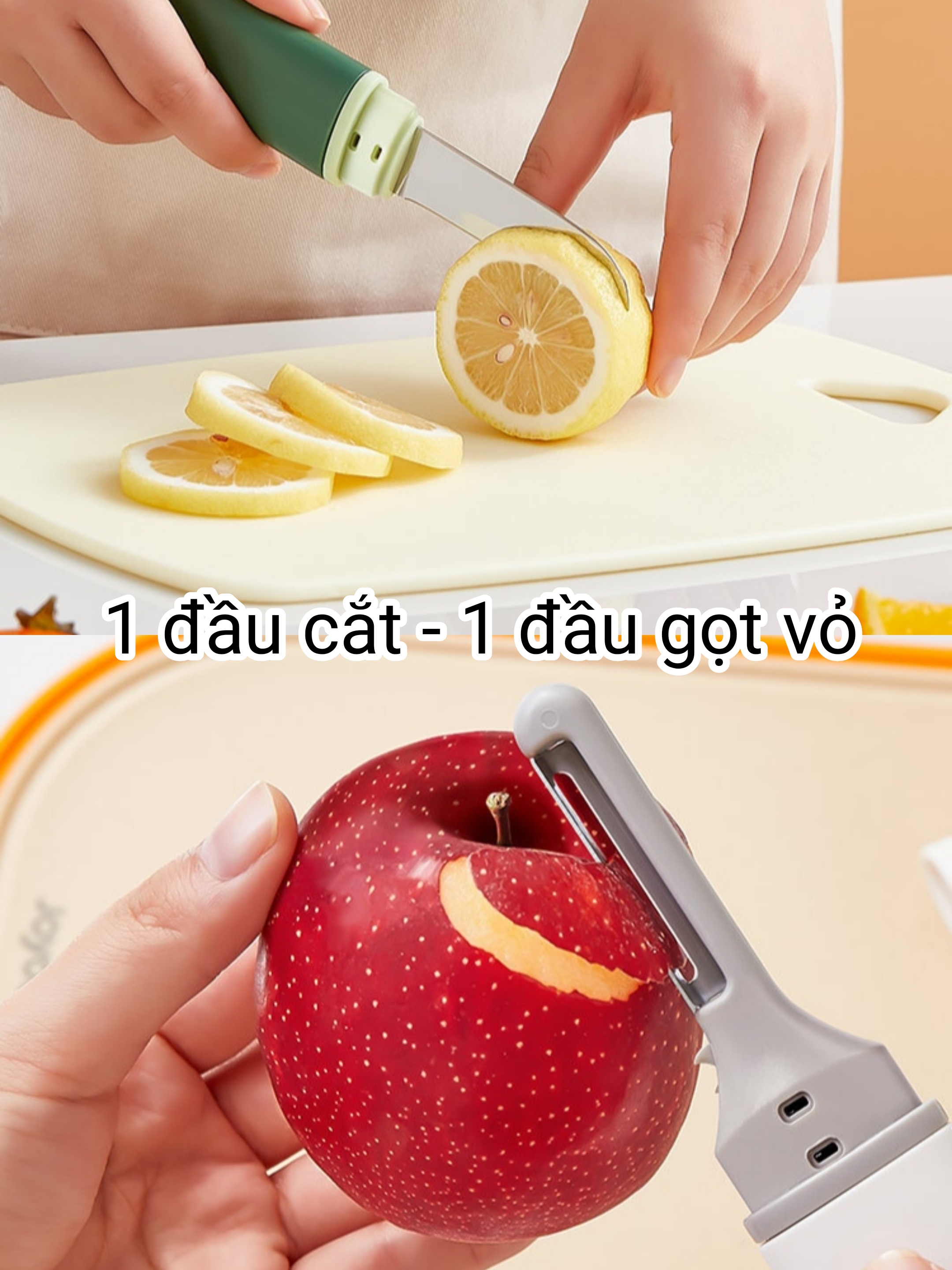 Dao gọt trái cây 2 đầu 3 chức năng, cắt trái cây, gọt và bóc vỏ ...