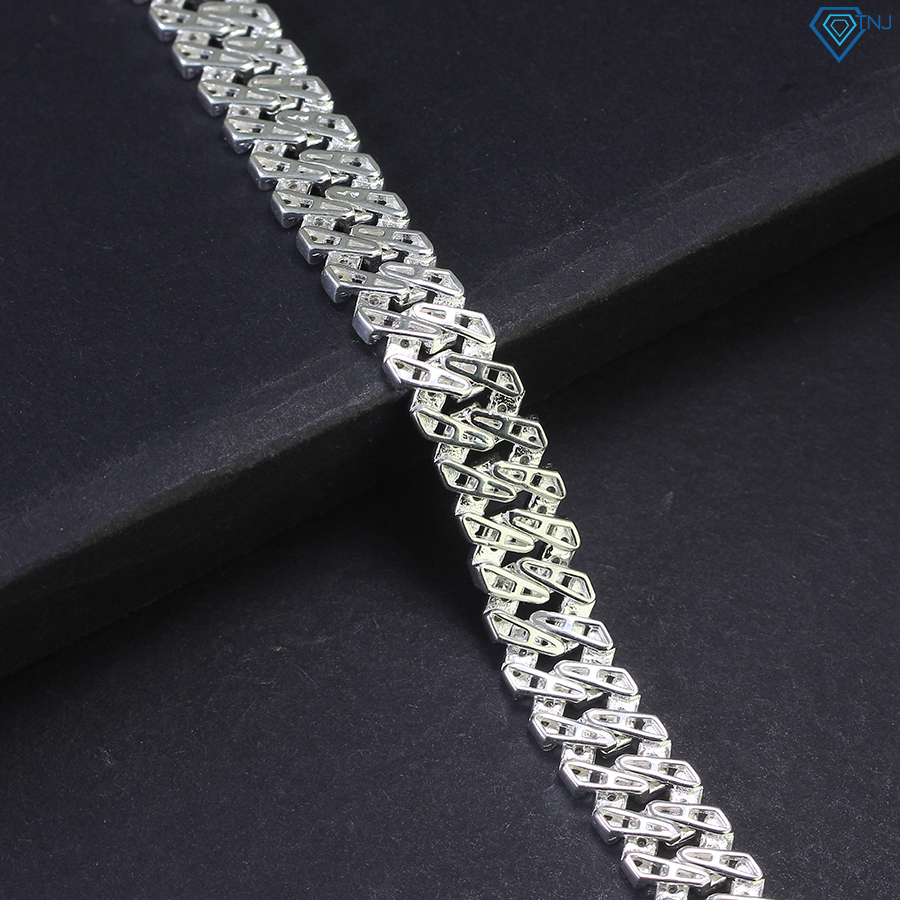 Vòng tay cuban bạc nam đính đá sang trọng bản nhỏ 8mm khoá hộp gắn chữ ...