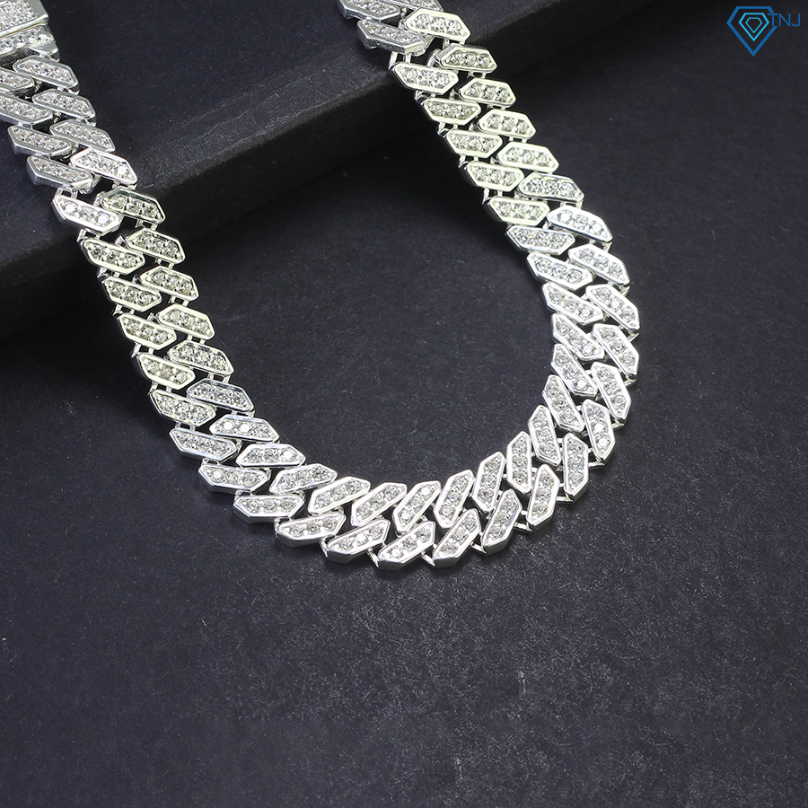 Vòng tay cuban bạc nam đính đá sang trọng bản nhỏ 8mm khoá hộp gắn chữ ...