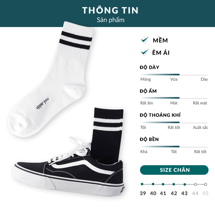 Tất Vớ Nam Nữ Gân Trơn Cổ Cao UPPER YOU Cotton Tự Nhiên Kẻ Sọc Thời ...