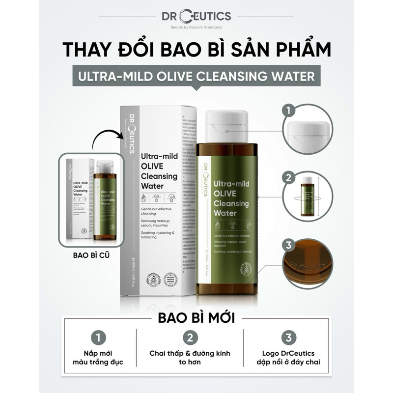Nước Tẩy Trang DrCeutics Ultra Mild Olive Cleansing Water Làm Sạch Dịu ...