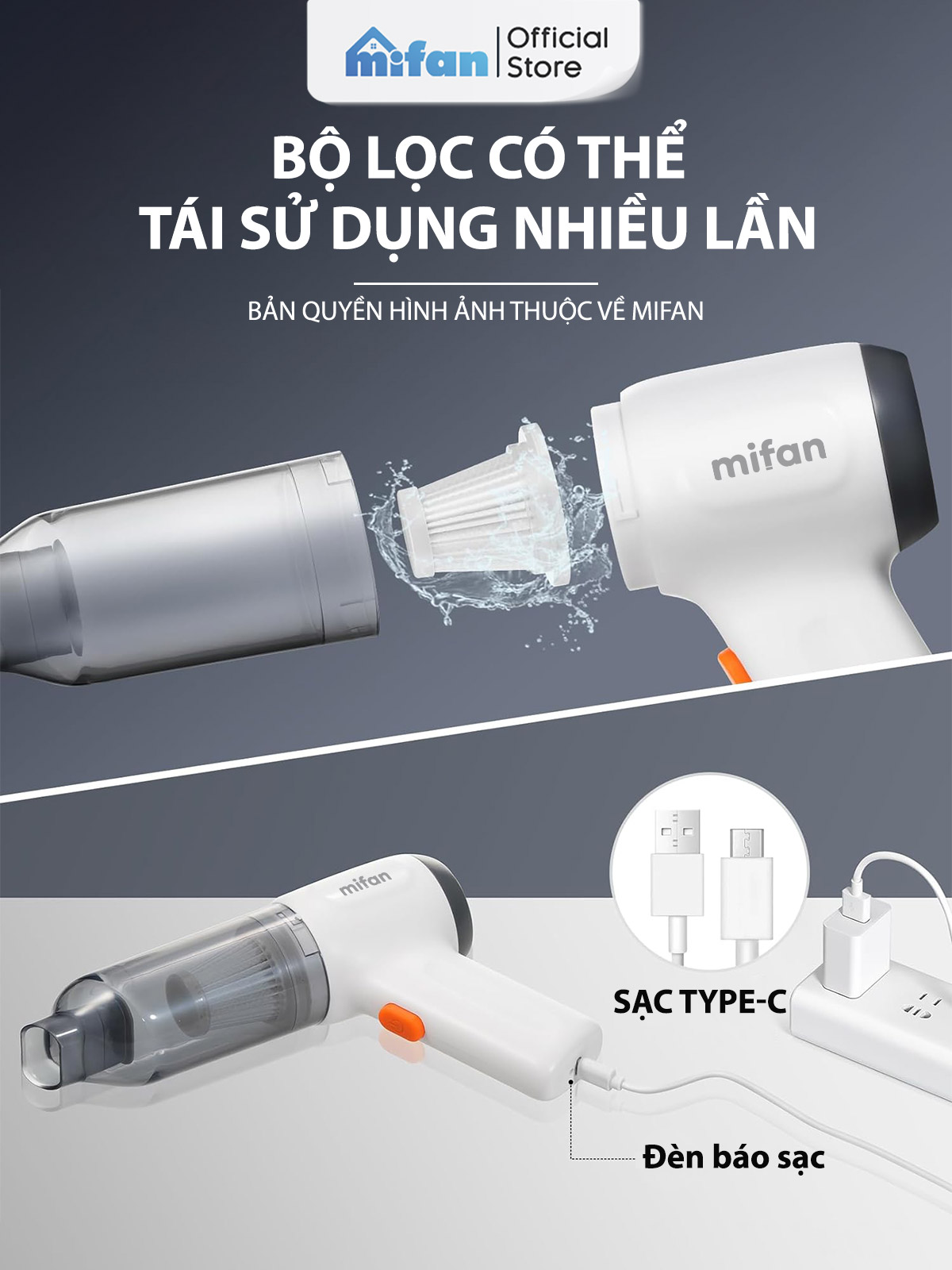Máy Hút Thổi Bụi Cầm Tay Mini Không Dây 3in1 Mifan CV103 - Lực hút mạnh ...