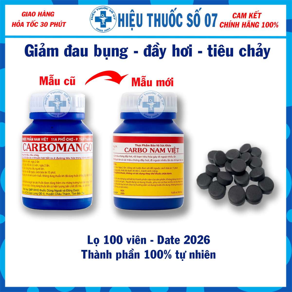 Viên uống than hoạt tính Carbo Nam Việt Hỗ trợ tiêu hóa, giảm đau bụng ...
