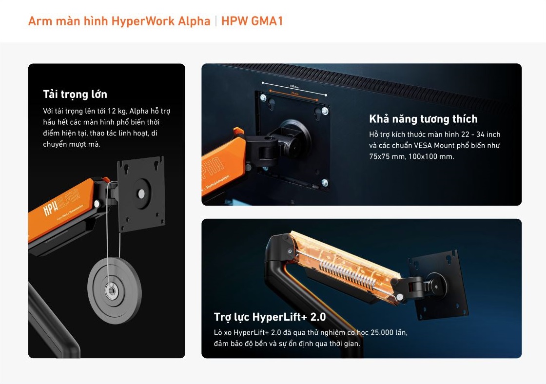 Giá treo / Arm màn hình HyperWork Alpha HPW GMA1 / Alpha Pro GMA02 ...