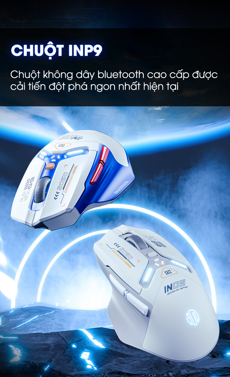 Chuột không dây máy tính INPHIC IN9 gundam gaming 3 mode pin sạc wireless bluetooth chip PWA ...