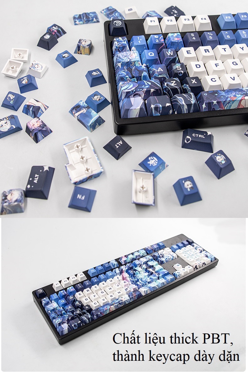 Keycap Genshin Impact Furina Focalors thick PBT xuyên led in dyesub 5 ...