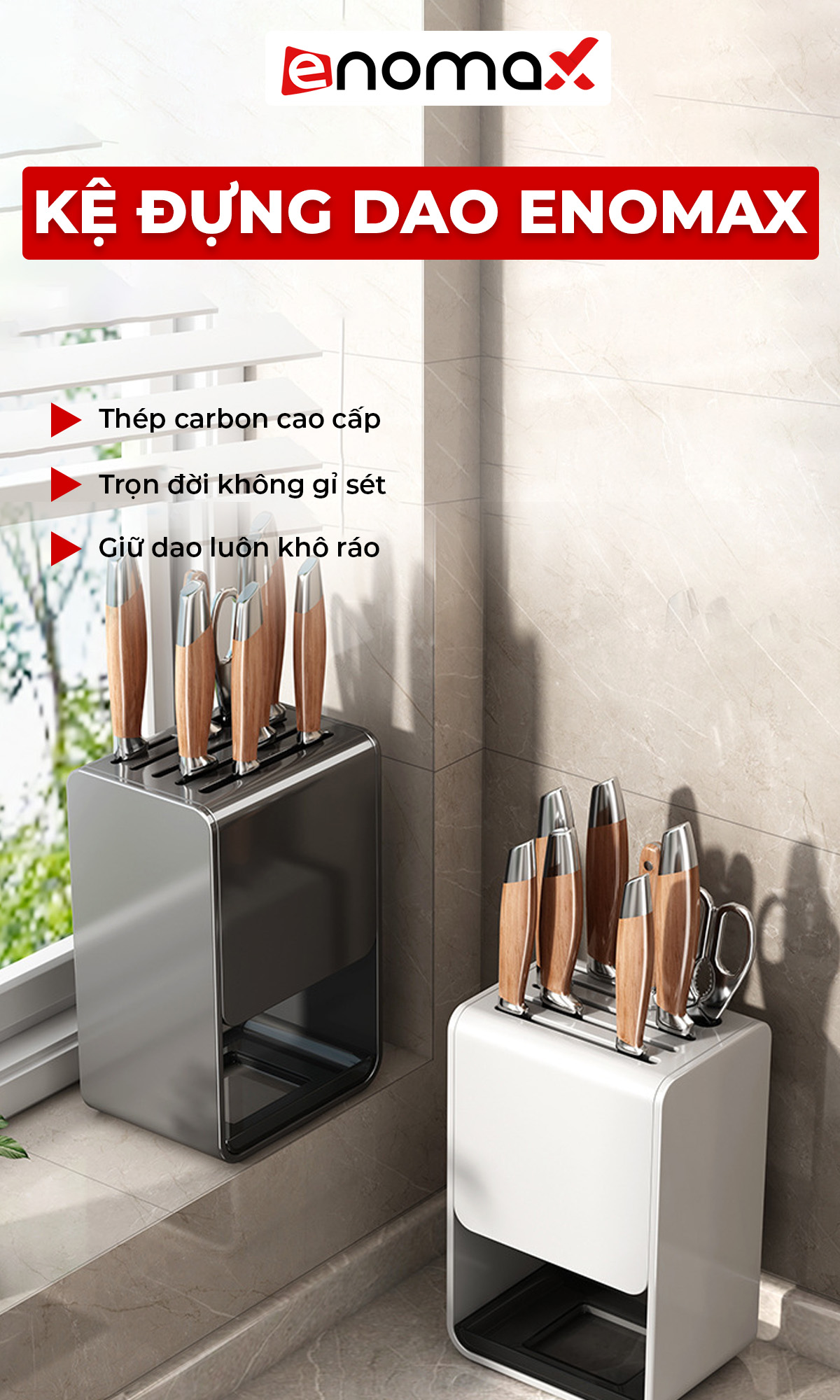 Giá để dao Enomax cài dao kéo treo tường hoặc để bàn, chất liệu Thép ...